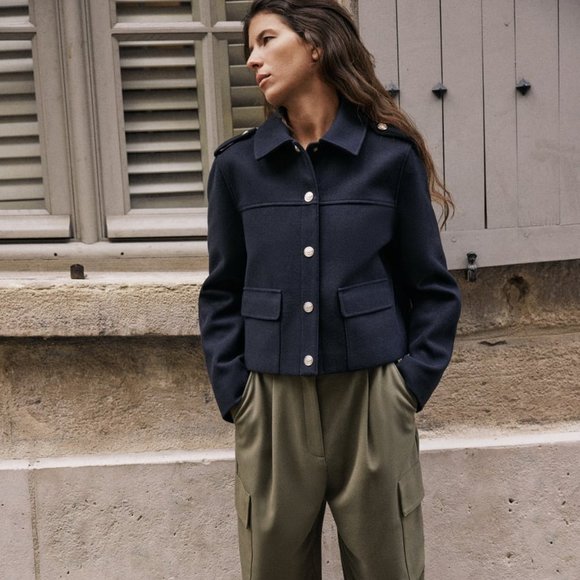Zara | Jackets & Coats | Nwt Zara Gold Button Soft Touch Jacket Navy Blue | Poshmark